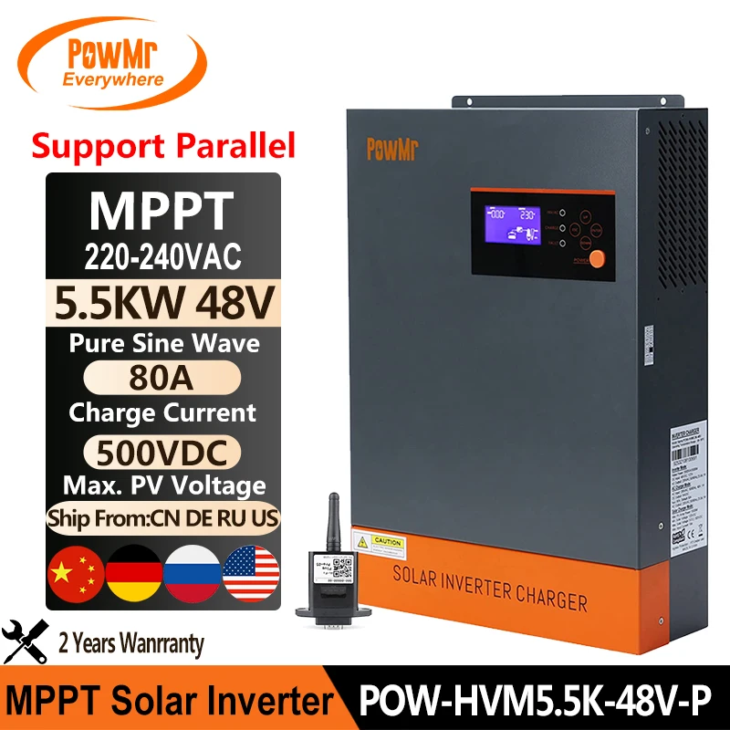 PowMr Parallel 5.5KVA 5.5KW Hybrid Solar Inverter 230VAC 48VDC Output ...