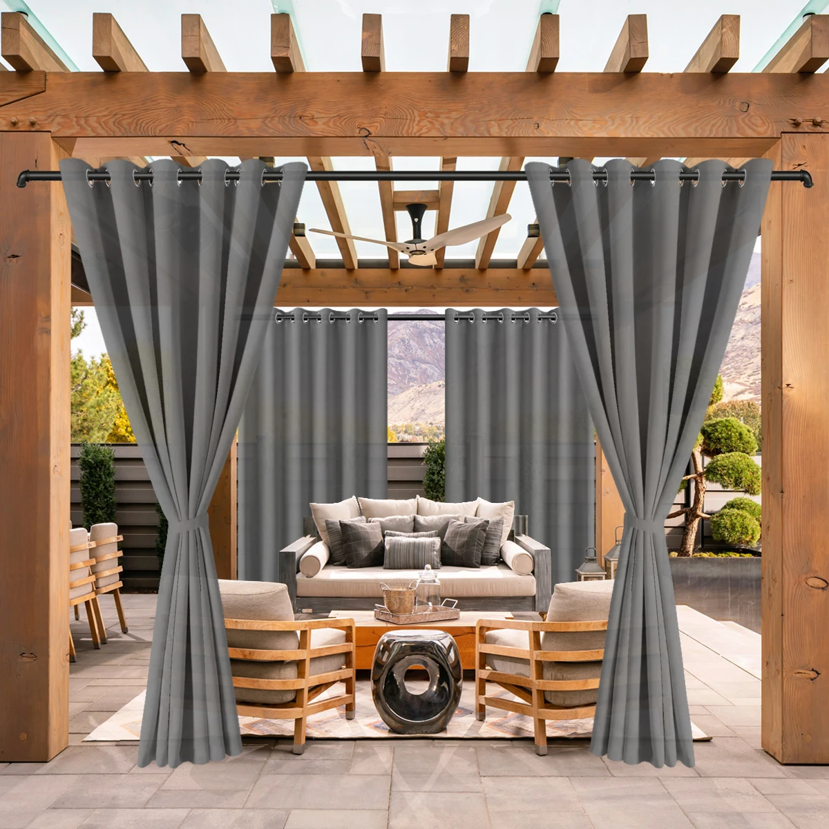 2PCS-Outdoor-Curtain-Suitable-For-Courtyard-Waterproof-Weatherproof-UV ...