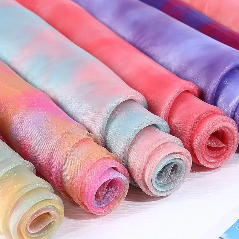 Shiny Transparent Rainbow Organza Fabric Gradient By The Meter for ...