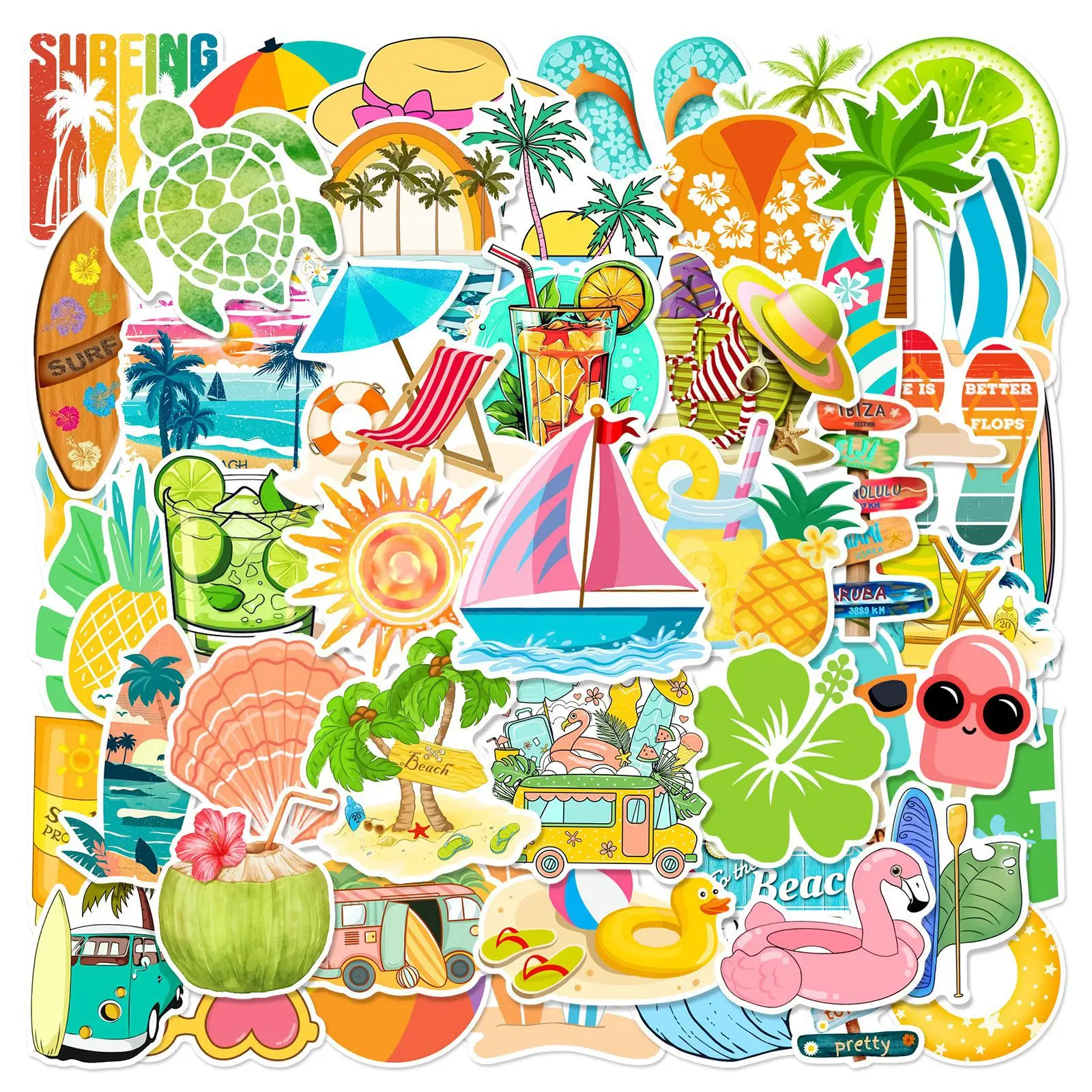 50pcs-Summer-Beach-Vacation-Cartoon-Graffiti-Stickers-DIY-Phone-Guitar ...