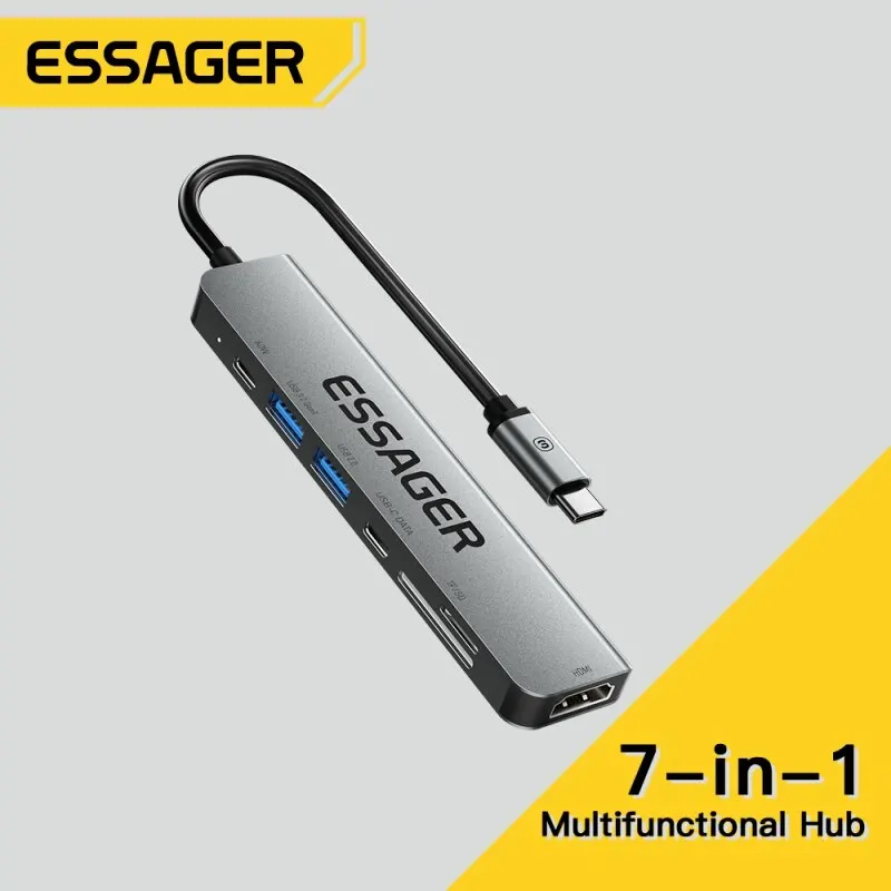 Essager USB C Hub 7 In 1 Type C 3.1 To 4K HDMI Adapter with RJ45 SD/TF ...