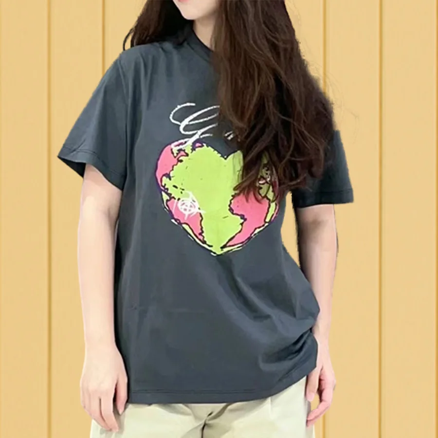 Y2K-Women-Top-Printed-Cotton-T-shirt-Love-Letter-Casual-Streetwear ...