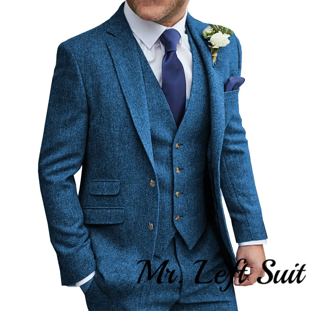 Men-s-Suits-Formal-Regular-Fit-3-Piece-Herringbone-Tweed-Wool-Business ...