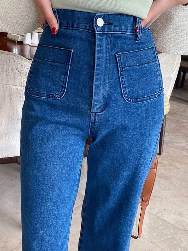 Deep Blue Flared Jeans Women's Spring Faion Wide Leg Hoof Pants 50 ...