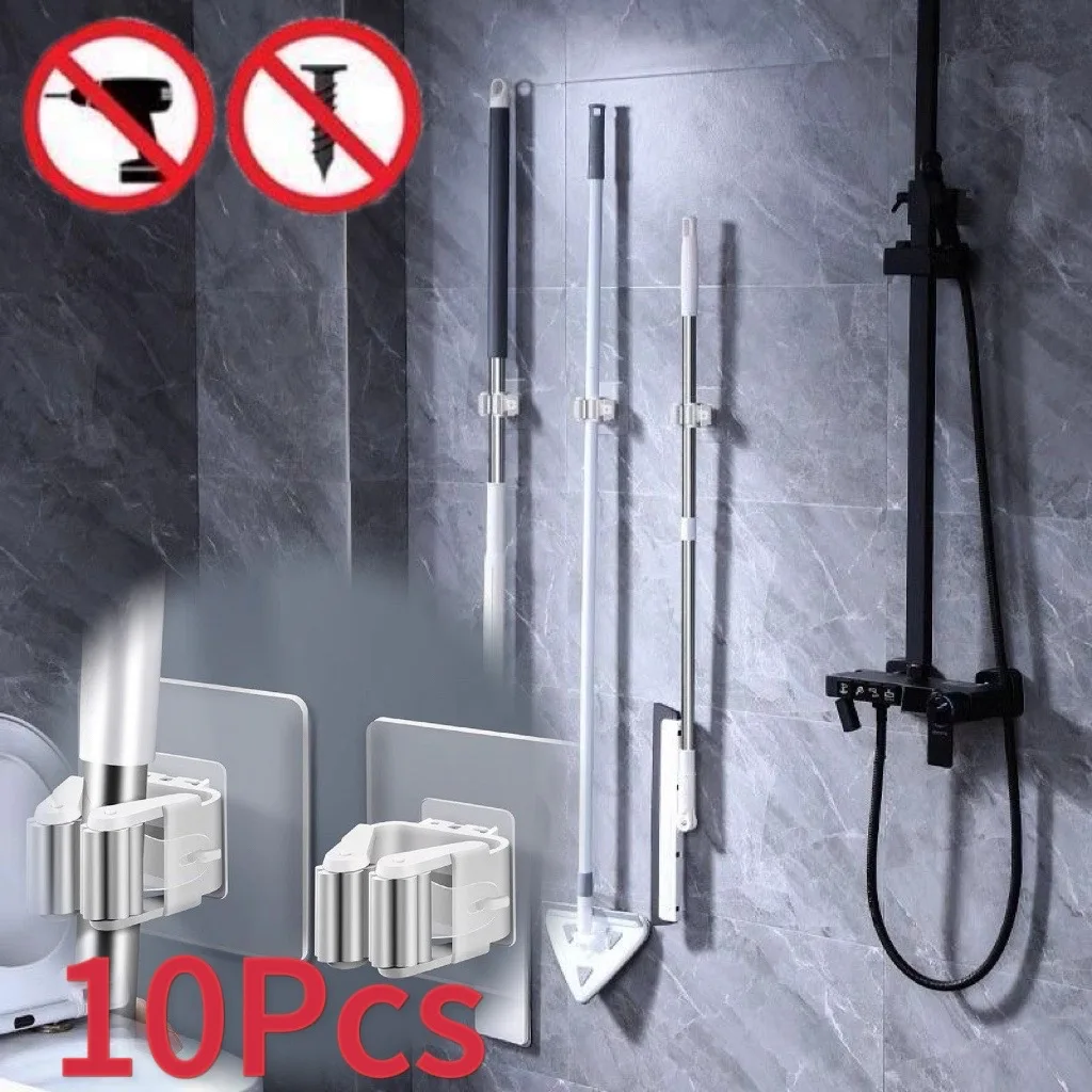Self-adhesive Mop Holder Broom Stand Wall Mounted Mop Support Sweeping ...