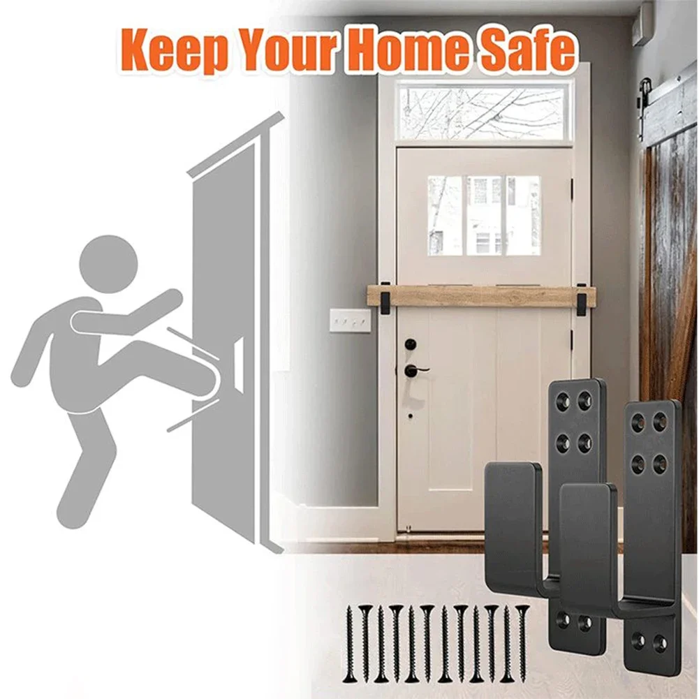 Heavy-Duty-Door-Barricade-Brackets-2-Pack-Drop-Open-Bar-Holder-For-Home ...