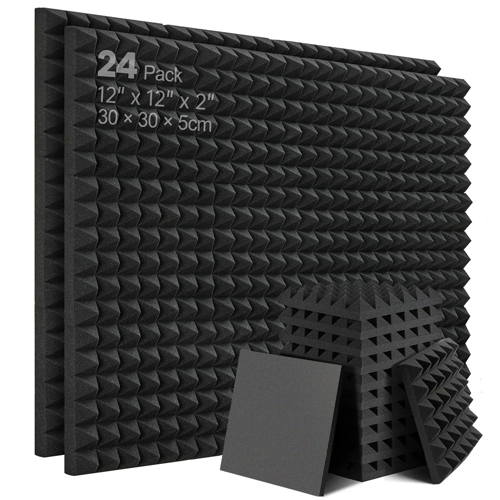 Acoustic-Foam-Panels-Studio-Soundproof-Sponge-Pyramid-6-12-24PCS-12-X12 ...