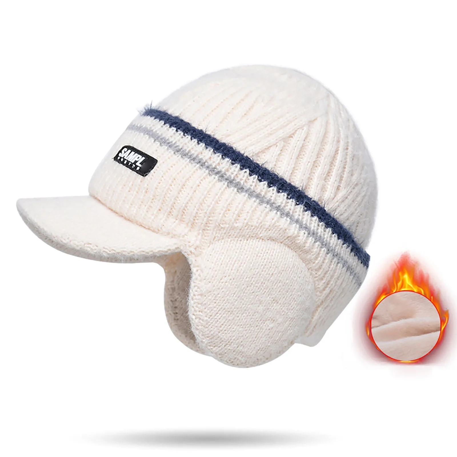 Men-Winter-Hat-Fleece-Lined-Cuff-Knit-Hats-With-Visor-Warm-Earflaps-Ski ...