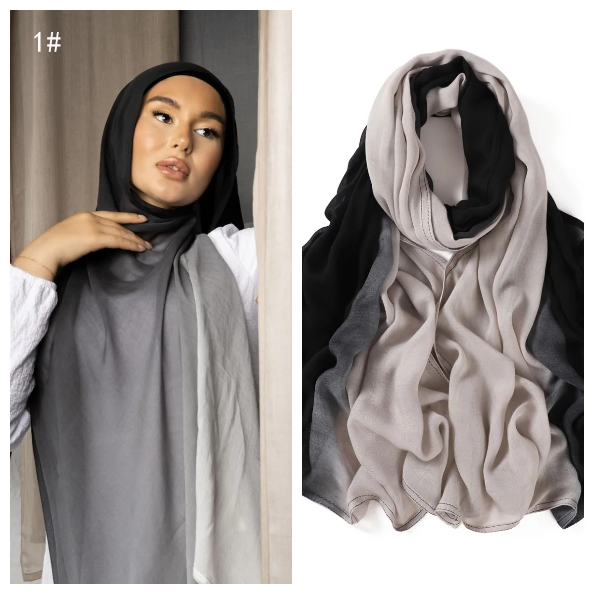 Gradient Cotton Rayon Hijabs Scarf Solid Headscarf Wraps Big Size Plain ...