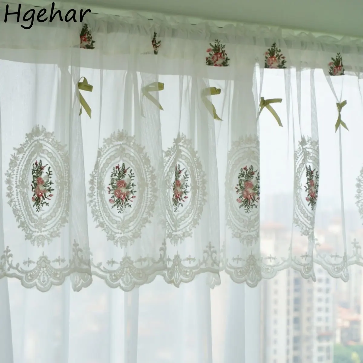 White-Short-Curtain-Floral-Embroidered-Lace-Window-Valances-Pastoral ...