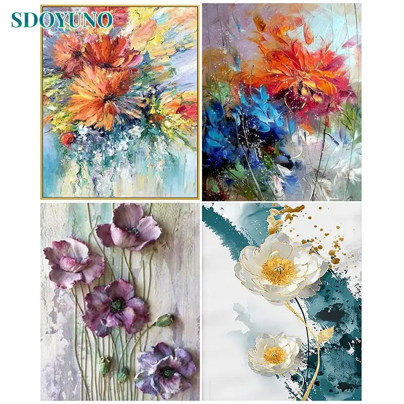 SDOYUNO-60x75cm-Frame-Diy-Painting-By-Numbers-For-Adults-Pink-Flowers ...