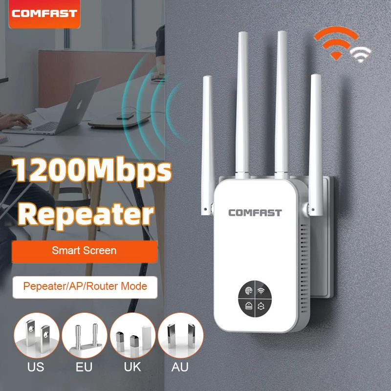 1200Mbps Wifi Repeater Extender Smart Screen Display Router Amplifier 2 ...