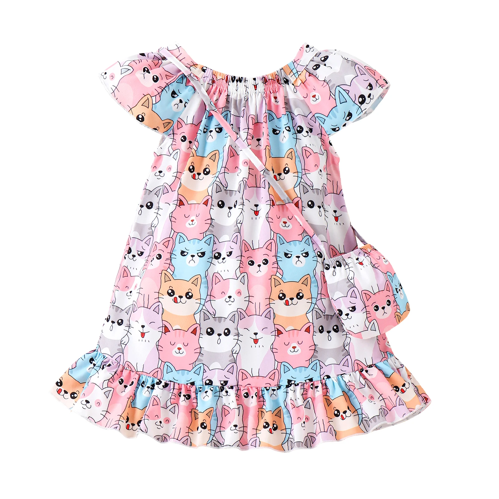 Pudcoco Kids Girls Short Sleeve Dress Casual Cartoon Cat Dog Print ...