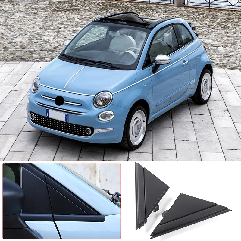 For Fiat 500 2012-2019 Car Rear Mirror Triangle Trim Plate Matte Black ...