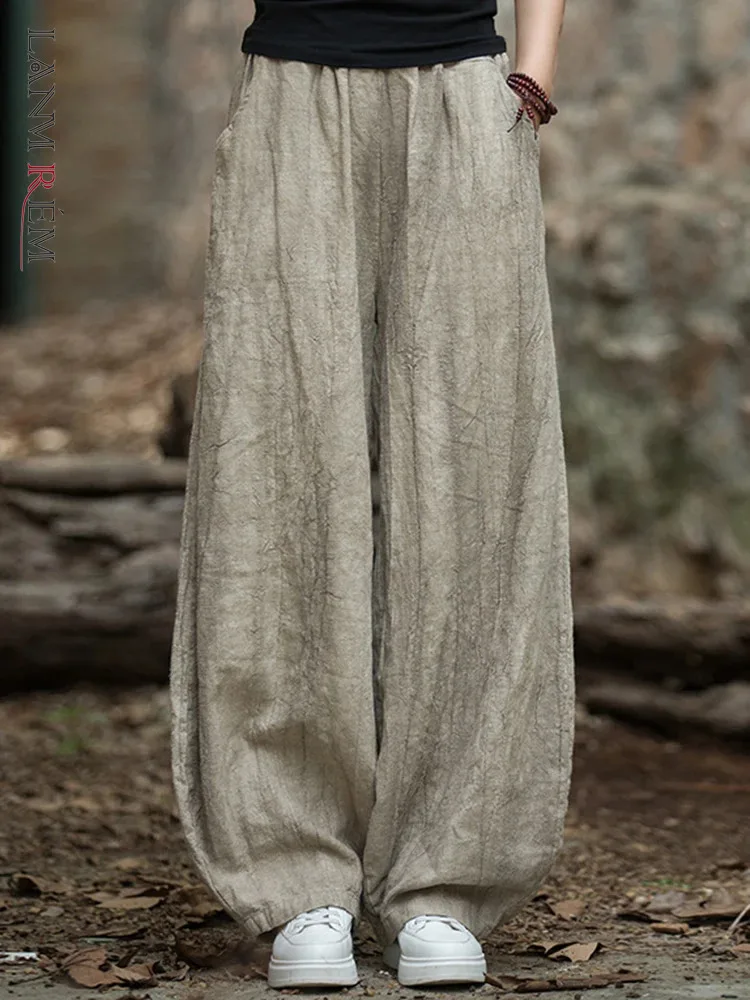 LANMREM-Casual-Cotton-Linen-Lantern-Pants-Women-Elastic-High-Waist ...