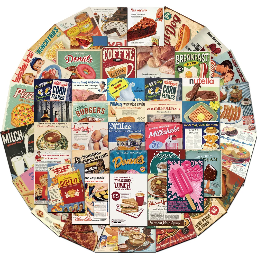 10-30-50pcs-Cartoon-retro-food-graffiti-Stickers-Decals-Decoration-DIY ...