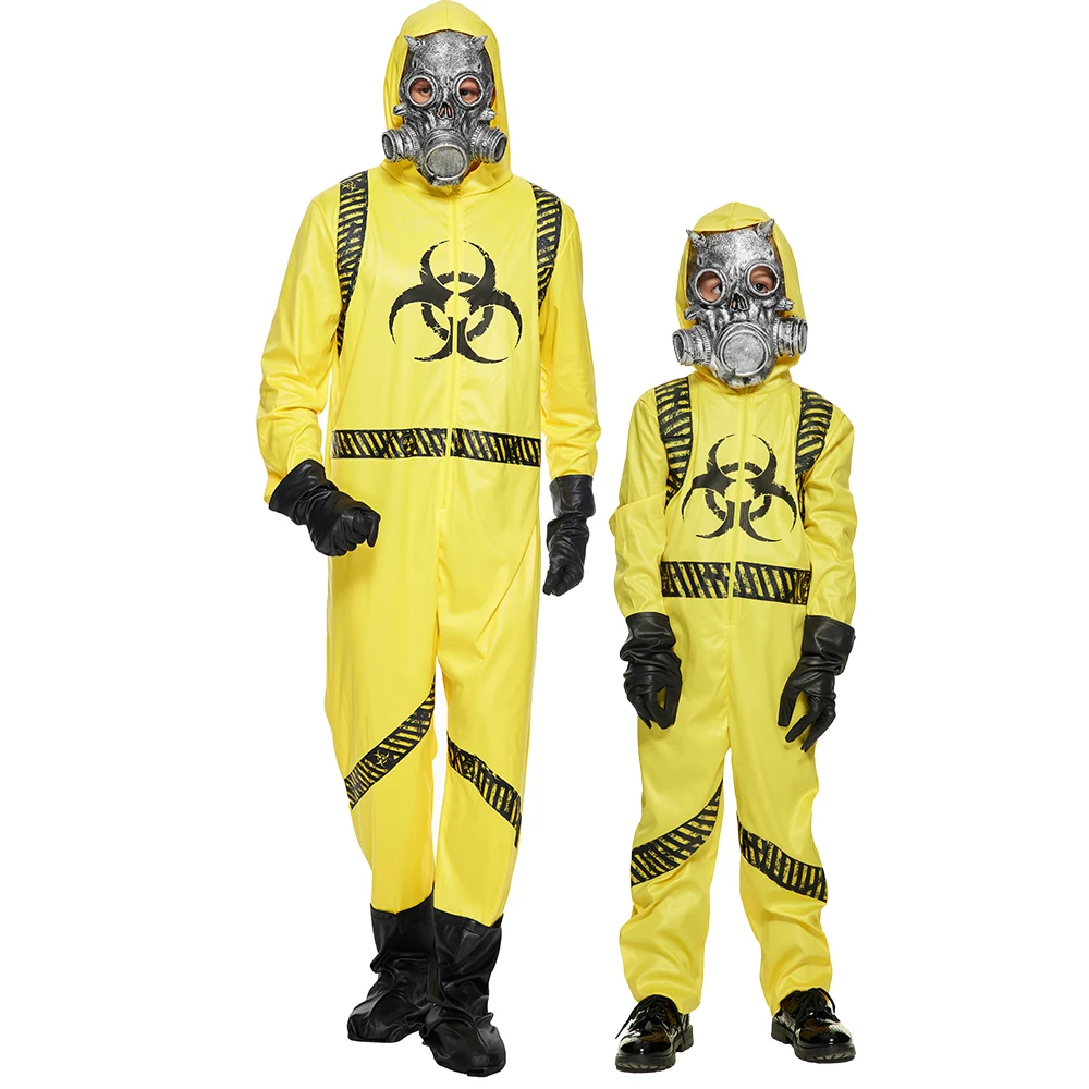 Family-Halloween-Costume-Yellow-Biohazard-Staff-Uniform-With-Latex-Mask ...