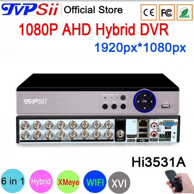 Hi3531A 12V 3A Silver Panel XMeye Audio 1080P 2MP Full HD 16CH 16 ...