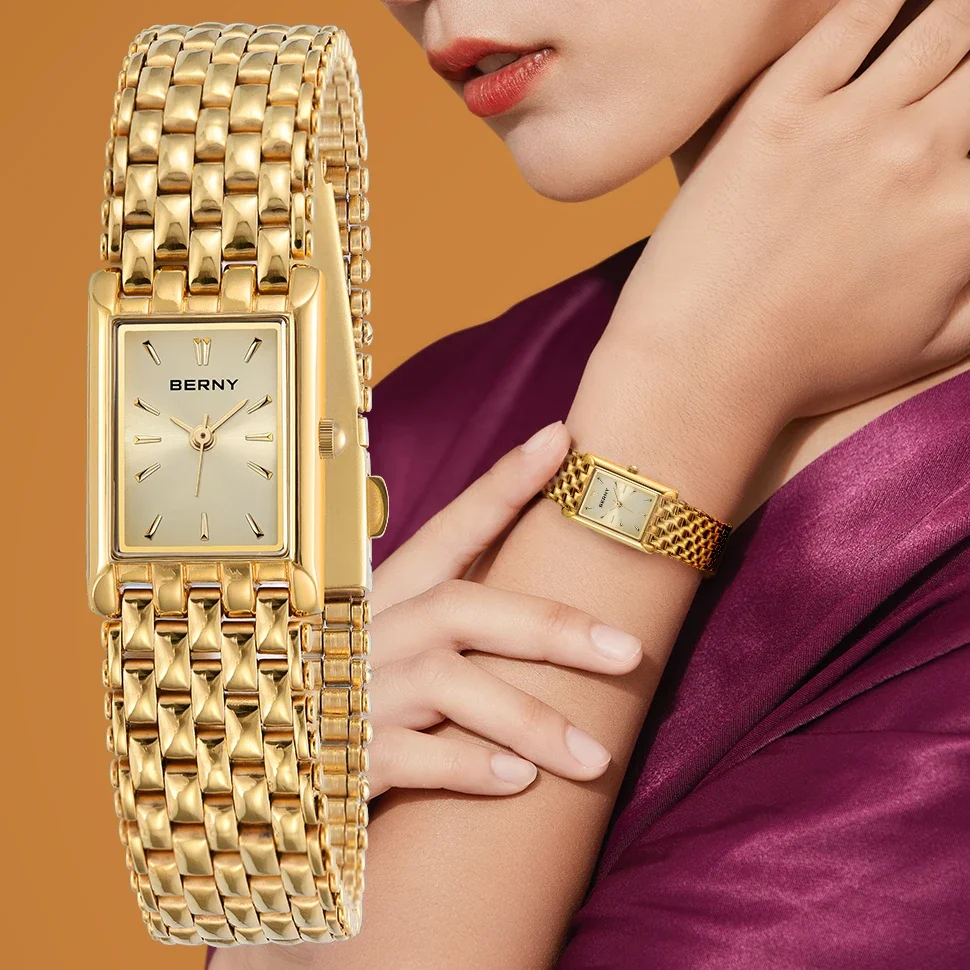 BERNY-Gold-Watch-for-Women-Quartz-Square-Gold-Watches-Exquisite-Golden ...