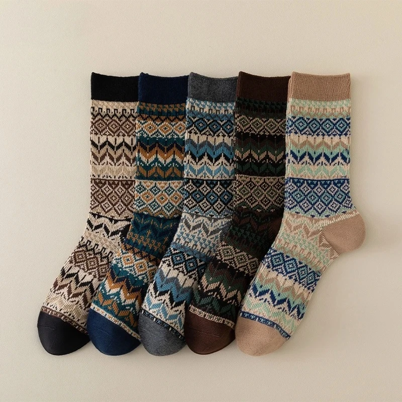5 Pairs Men's Cotton Crew Socks Retro Breathable and Sweat-absorbing ...