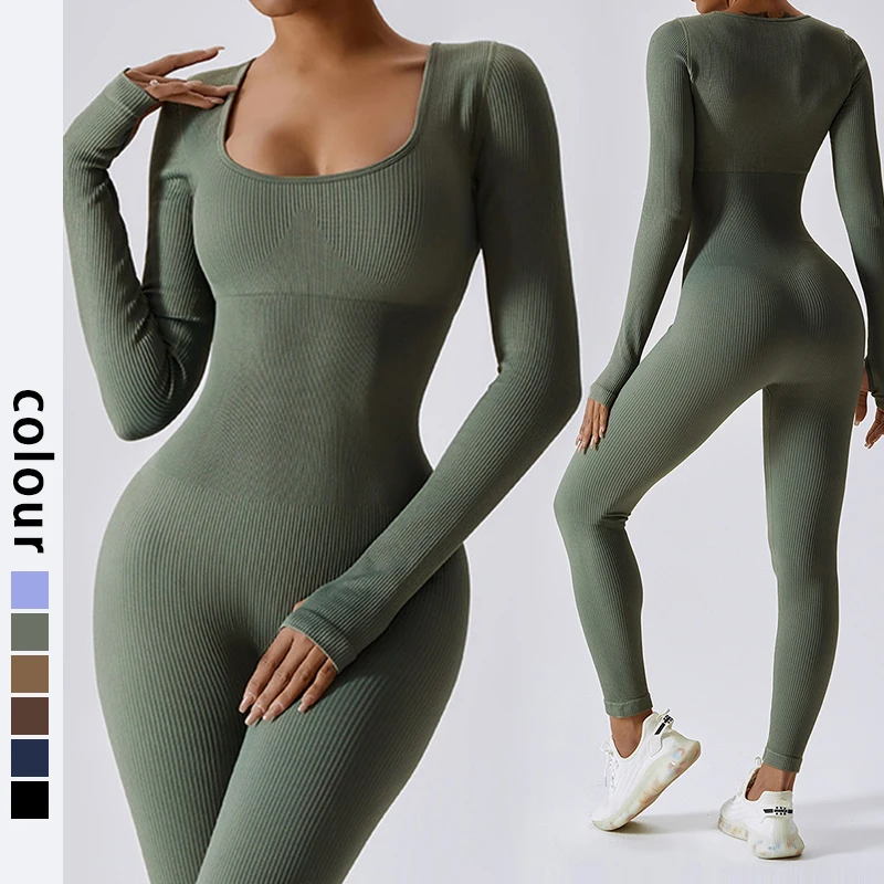 Women's Tracksuit Yoga Set Yoga Jumpsuits One Piece Workout Long Sleeve Rompers Sportswear ...