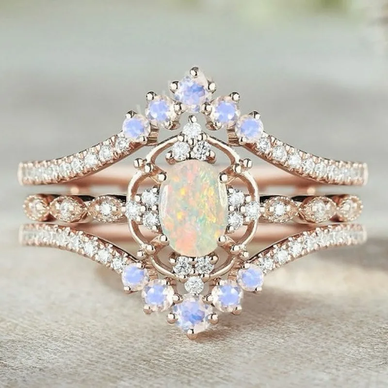 Exquisite Women Rings Rose Gold Color Round Flower Hollow White Blue ...