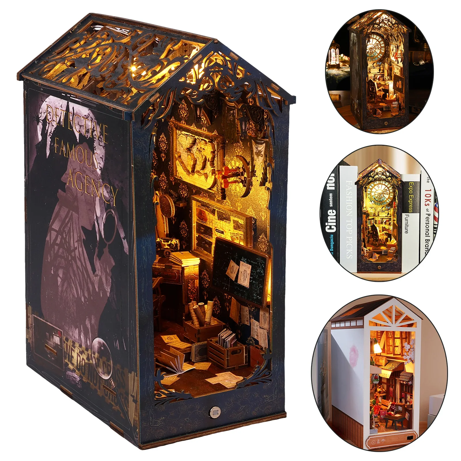 DIY-Book-Nook-Kit-Shelf-Insert-Miniature-Firefly-Forest-House-Wooden ...