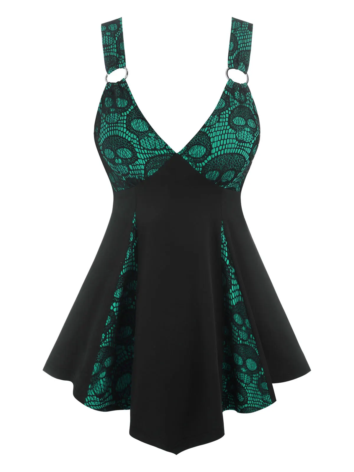 Skull-Lace-Overlay-Lace-Up-Tank-Top-Women-O-Ring-Gothic-High-Waist ...