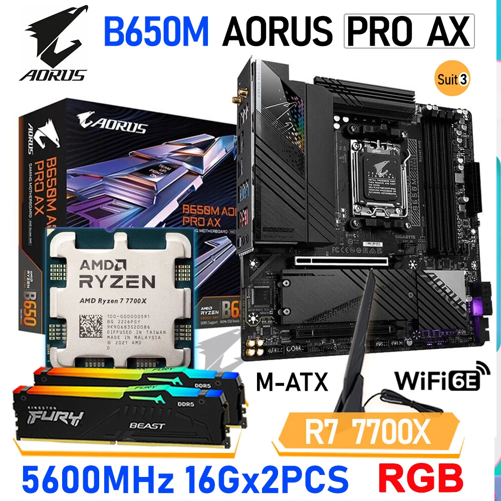 Gigabyte AM5 Motherboard B650 DDR5 B650M DS3H + RYZEN 7 7700X CPU Combo ...
