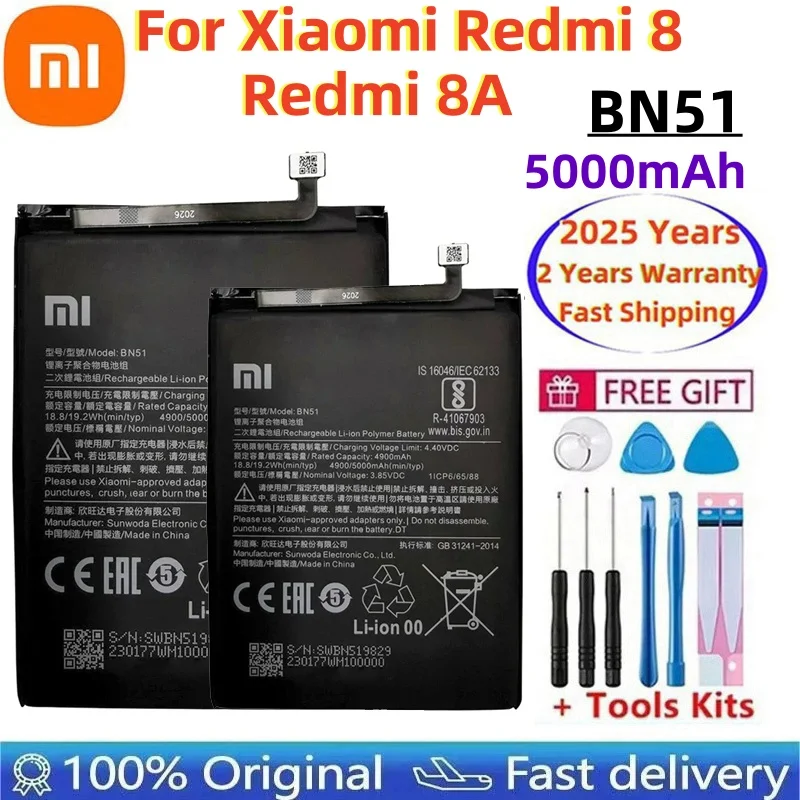 2025 ปี 100% Original BN51 แบตเตอรี่ 5000mAh สําหรับ Xiaomi Redmi 8 ...