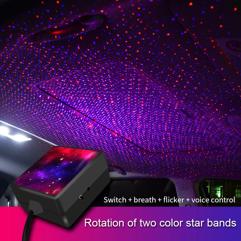 Dynamic-Autorotation-Dual-Color-Car-USB-Roof-Star-Light-Interior-LED ...