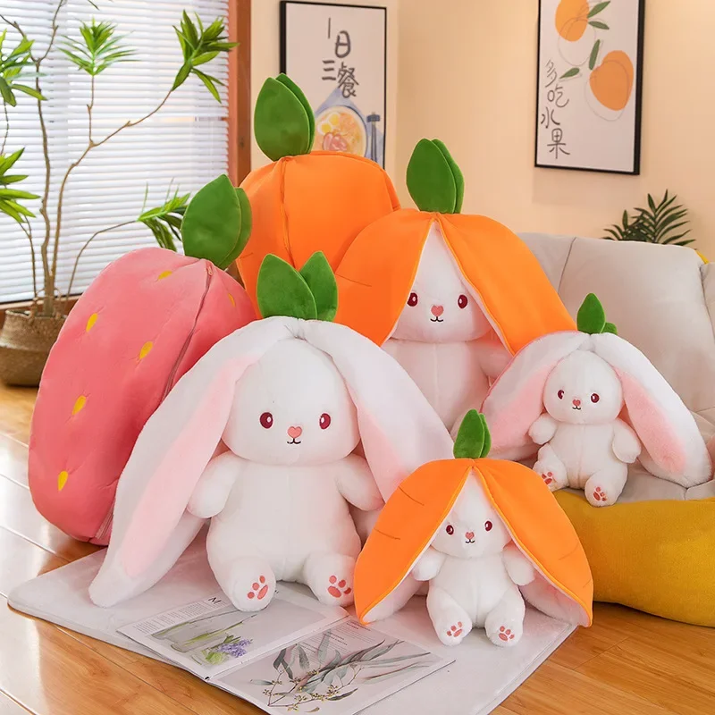 25CM-Cute-Transform-Strawberry-Rabbit-Doll-Plush-Toy-Carrot-Rabbit ...