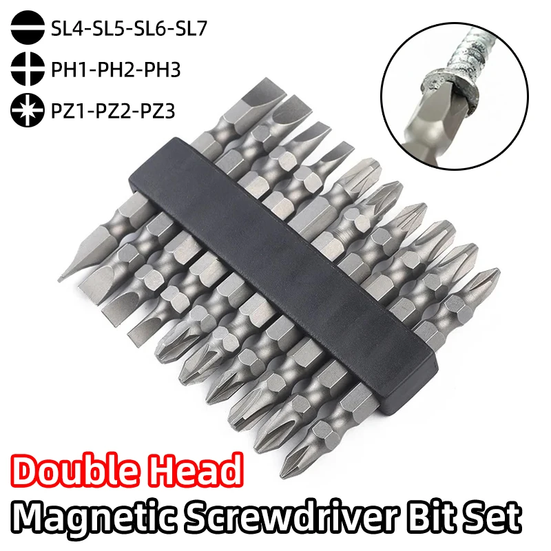 10Pcs Slotted Phillips Pozidriv Double Head Screwdriver Bit Set Flat ...