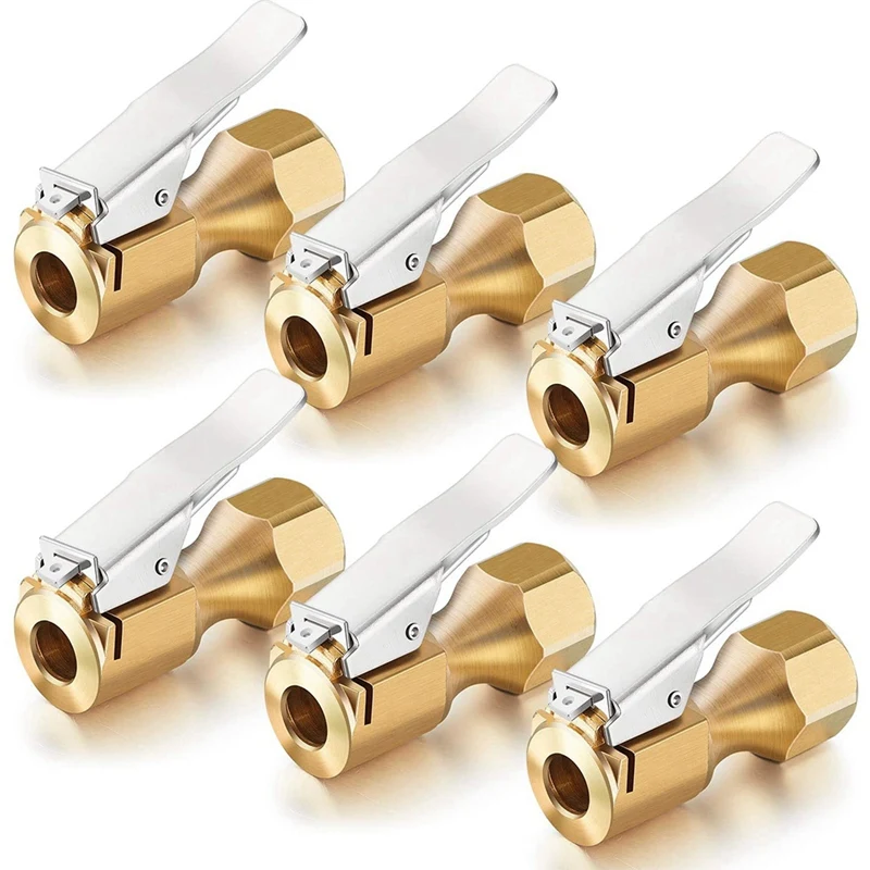 6-Pieces-Brass-Air-Chuck-Open-Flow-Straight-Tire-Chuck-With-Clip-For ...