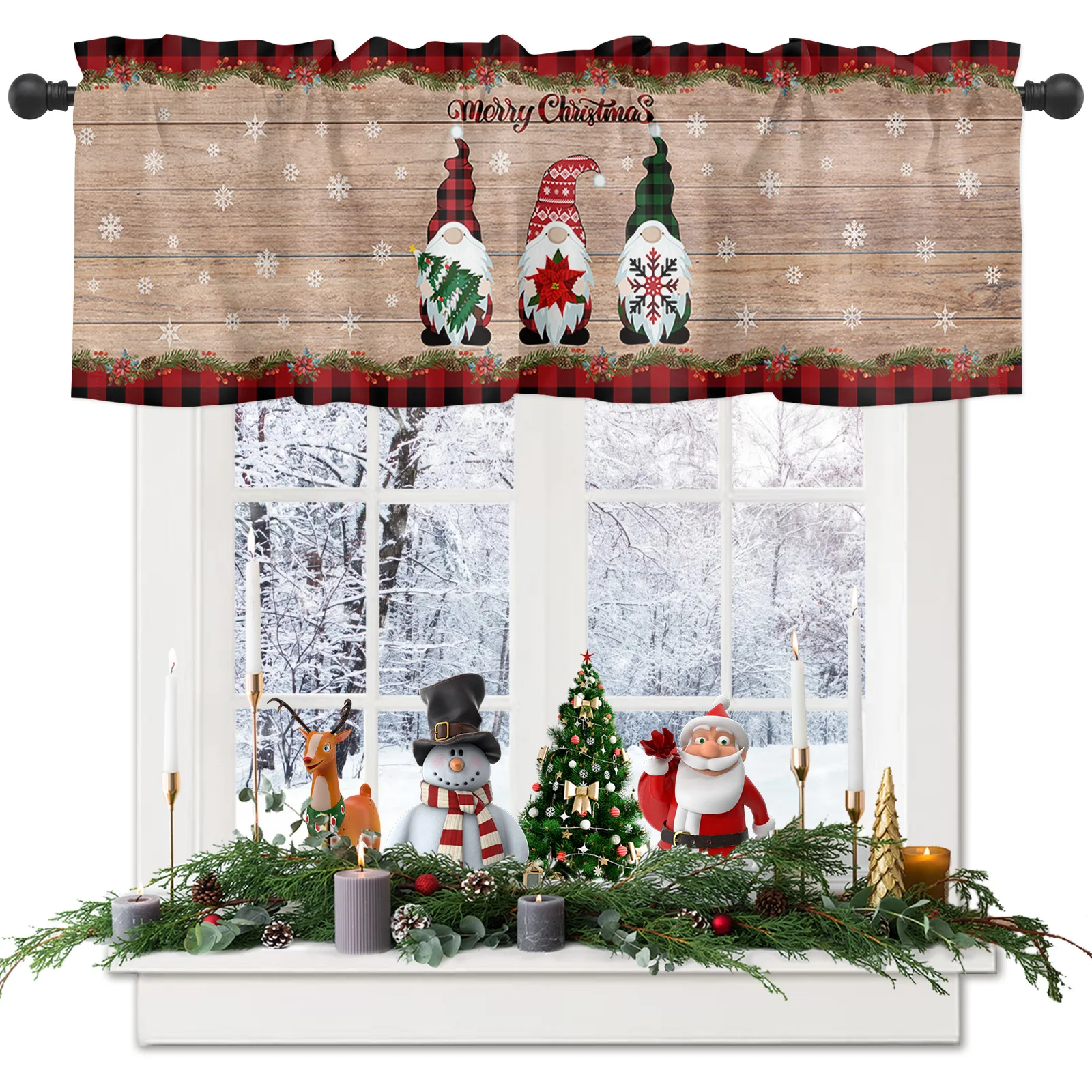 Merry-Christmas-Gnome-Kitchen-Curtain-Valance-1-Panel-Valances-Window ...