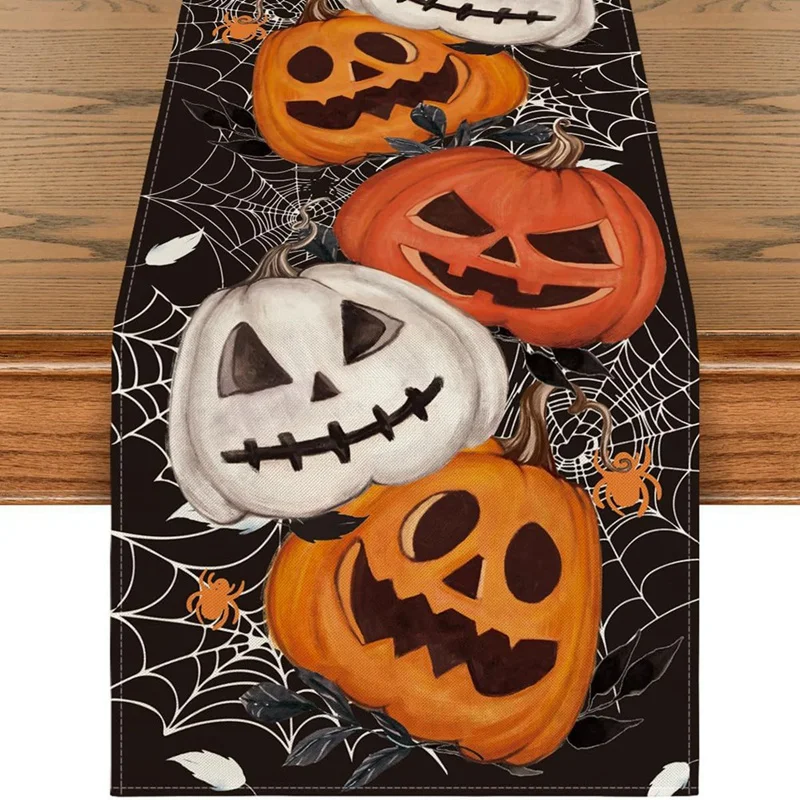 33x183cm Halloween Ghost Pumpkin Printed Cat Boo Linen Table Runner ...