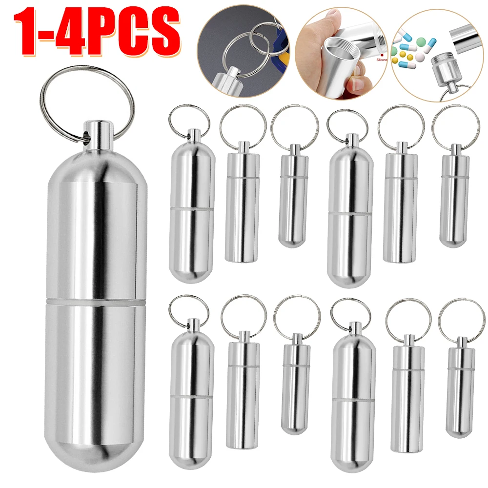 1-4pcs-Waterproof-Aluminum-Pill-Box-Keychain-Carabiner-Medicine-Case ...