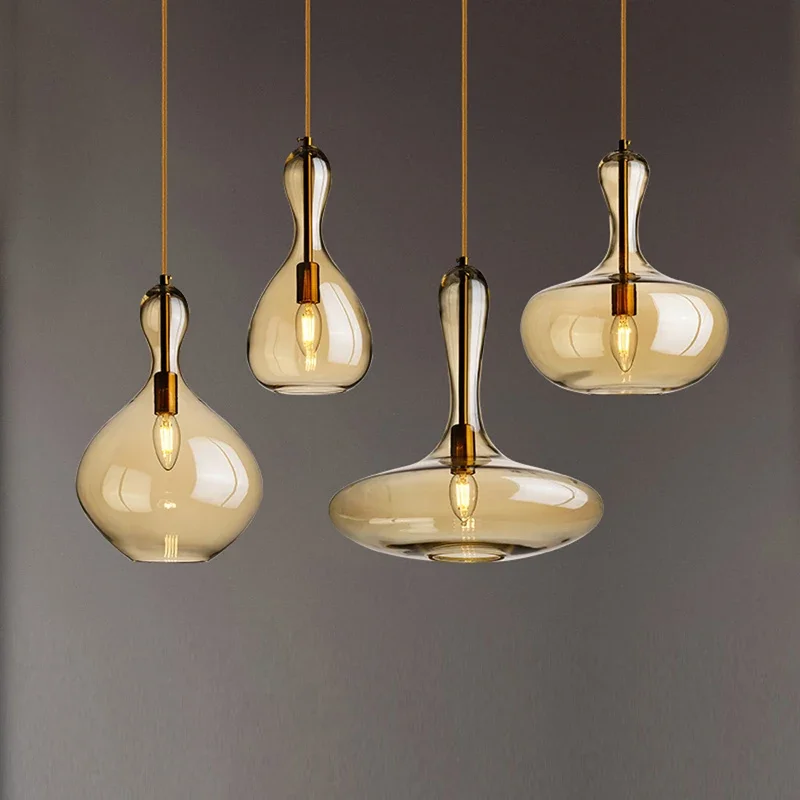 Nordic Amber Glass LED Pendant Lights for Living Room Dining Room ...