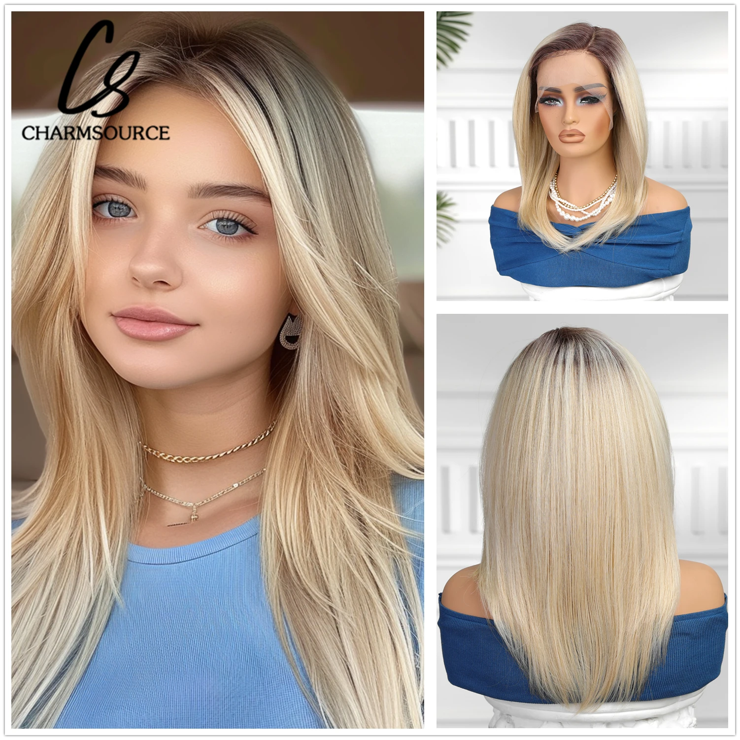 CharmSource-Lace-Front-Wigs-Long-Straight-Hair-Blonde-Wig-with-Side ...
