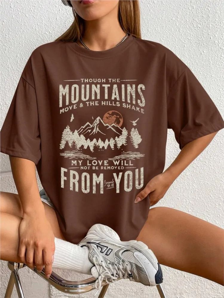 Spring-Woman-Cotton-T-Shirts-Mountains-Setting-Sun-Printed-Short-Sleeve ...
