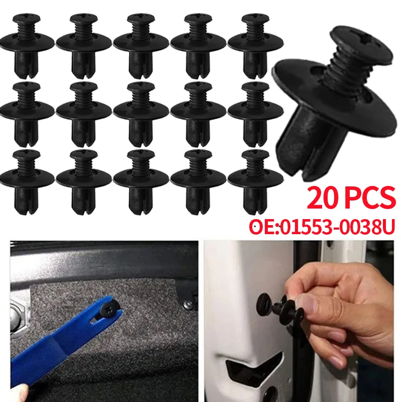 20Pcs 8mm Hole Door Rivet Plastic Clip OE 01553-0038U Fasteners Black ...