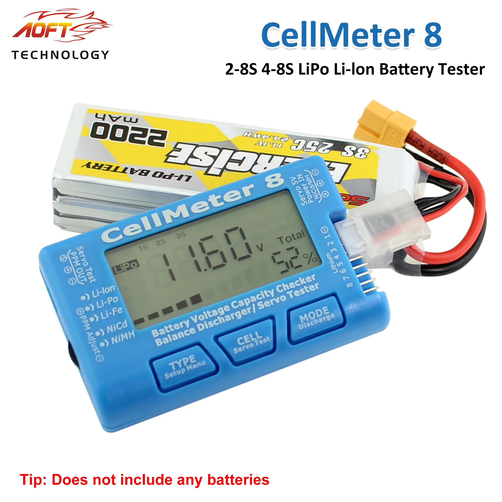 RC CellMeter 8 2-8S 4-8S LiPo Li-lon Battery Tester Battery Capacity ...