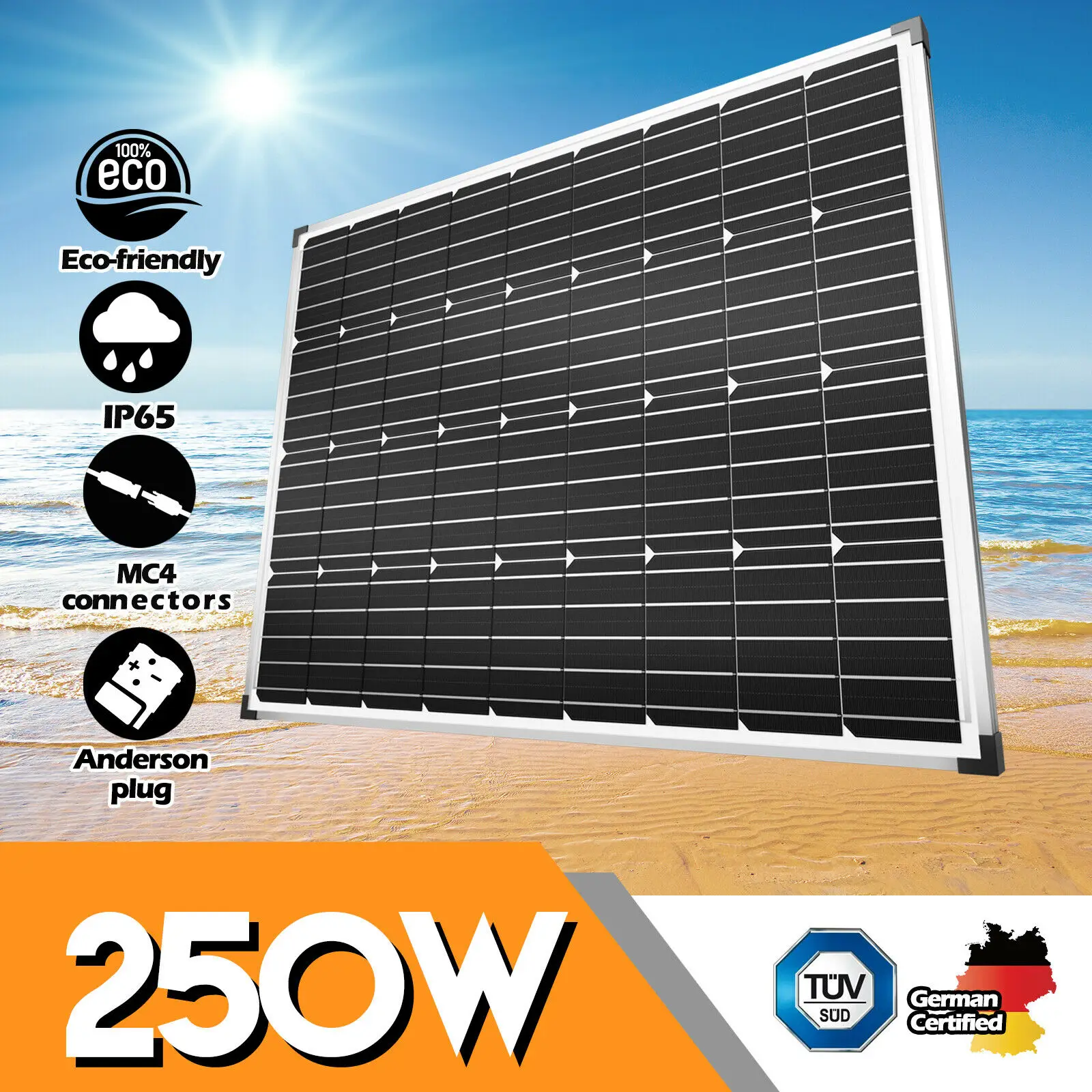 Buy 12V 250W Solar Panel 250 Watt Mono Caravan Camping Home Battery ...