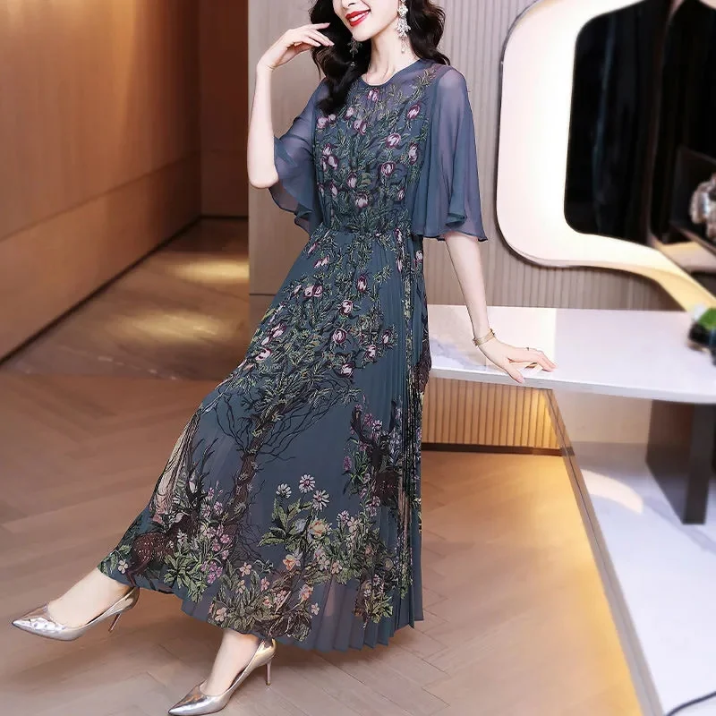 High-End-Lady-Style-Dress-For-Women-2024-Summer-New-Pleated-Printed ...