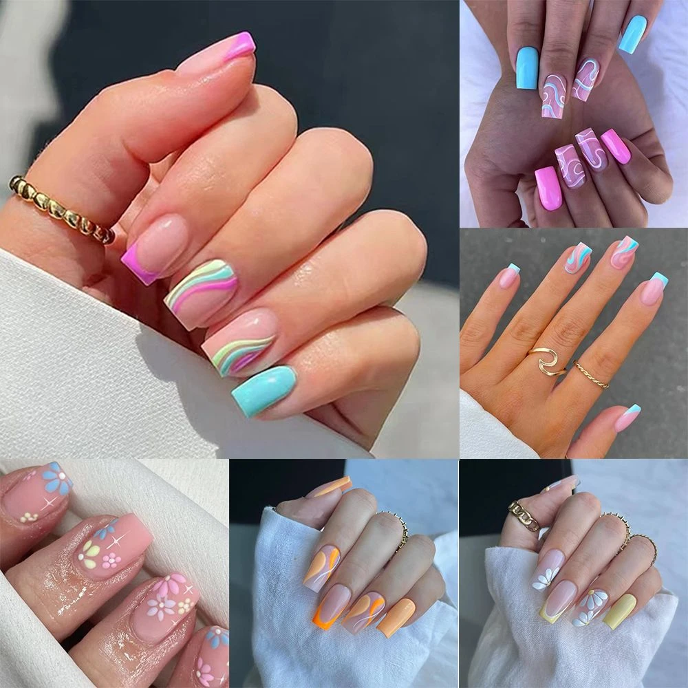24pcs/Box Square Head False Nails Short Style Detachable Wearable ...