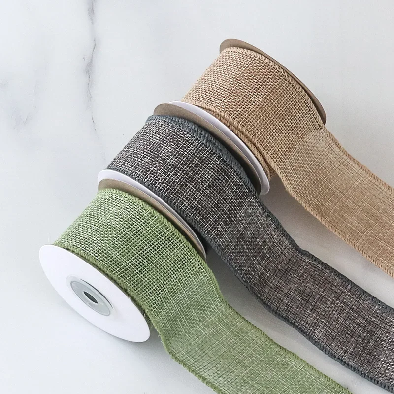 5Yards-lot-Roll-Craft-Ribbon-Imitation-Hemp-Ribbon-Iron-Wire-Edge-Linen ...