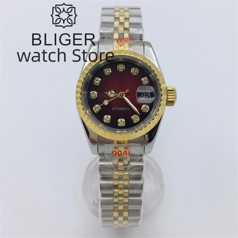 BLIGER-26mm-Silver-Gold-Luxury-Mechanical-Watch-For-Ladies-NH05 ...