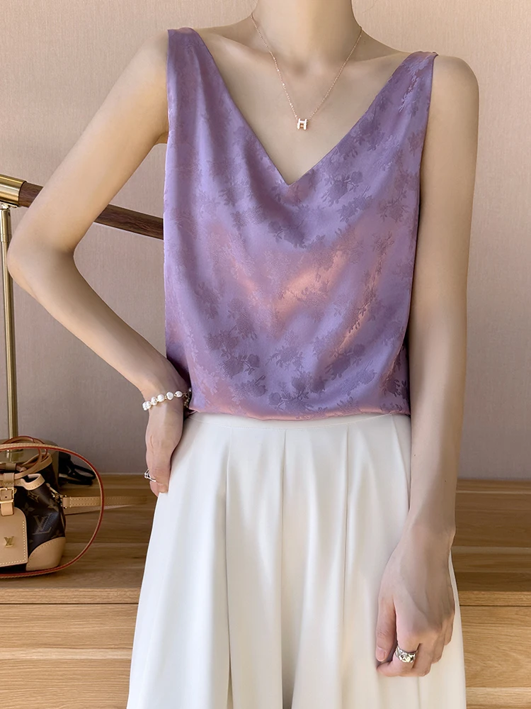 Embossing-Flower-Women-Summer-V-Neck-Artificial-Silk-Satin-Camisole ...