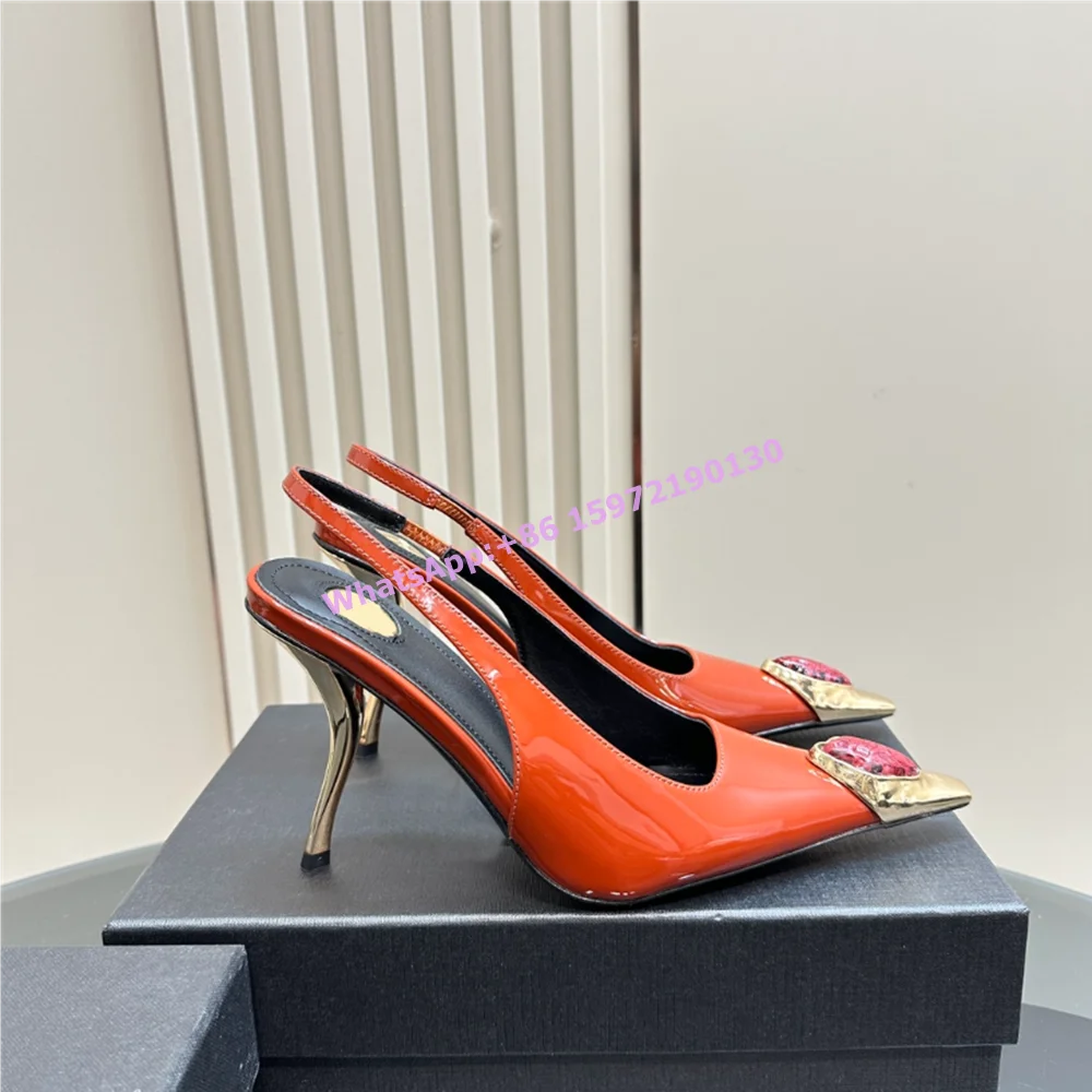 Rhinestone Square Metal Toe Pumps Slip On Slingback Mixed Color Fashion ...