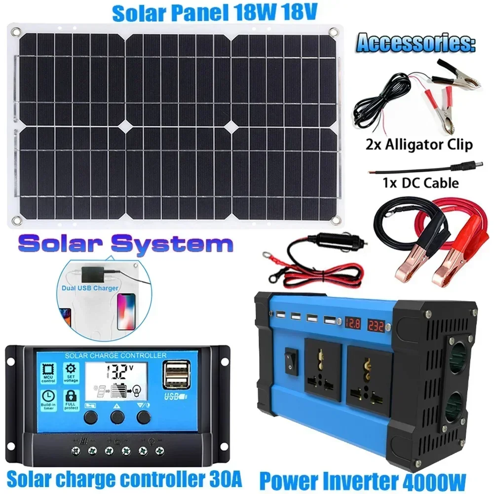 Solar-Panel-Inverter-Kit-4000W-DC12V-To-AC-220V-Solar-System-Complete ...
